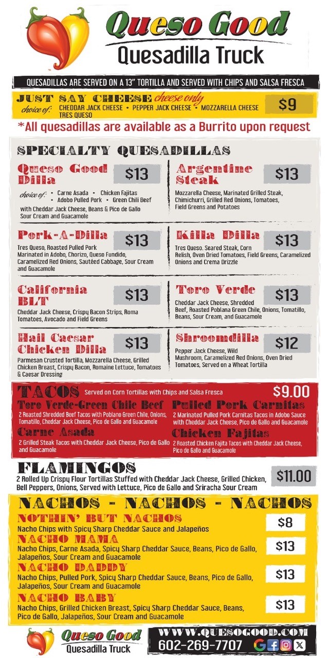 Menu - Queso Good Quesadilla Truck